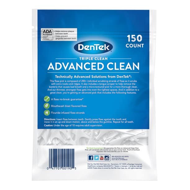 Dentek Triple Clean Floss Picks, Mouthwash Blast Fluoride Coating, 150-Count (2-Pack)