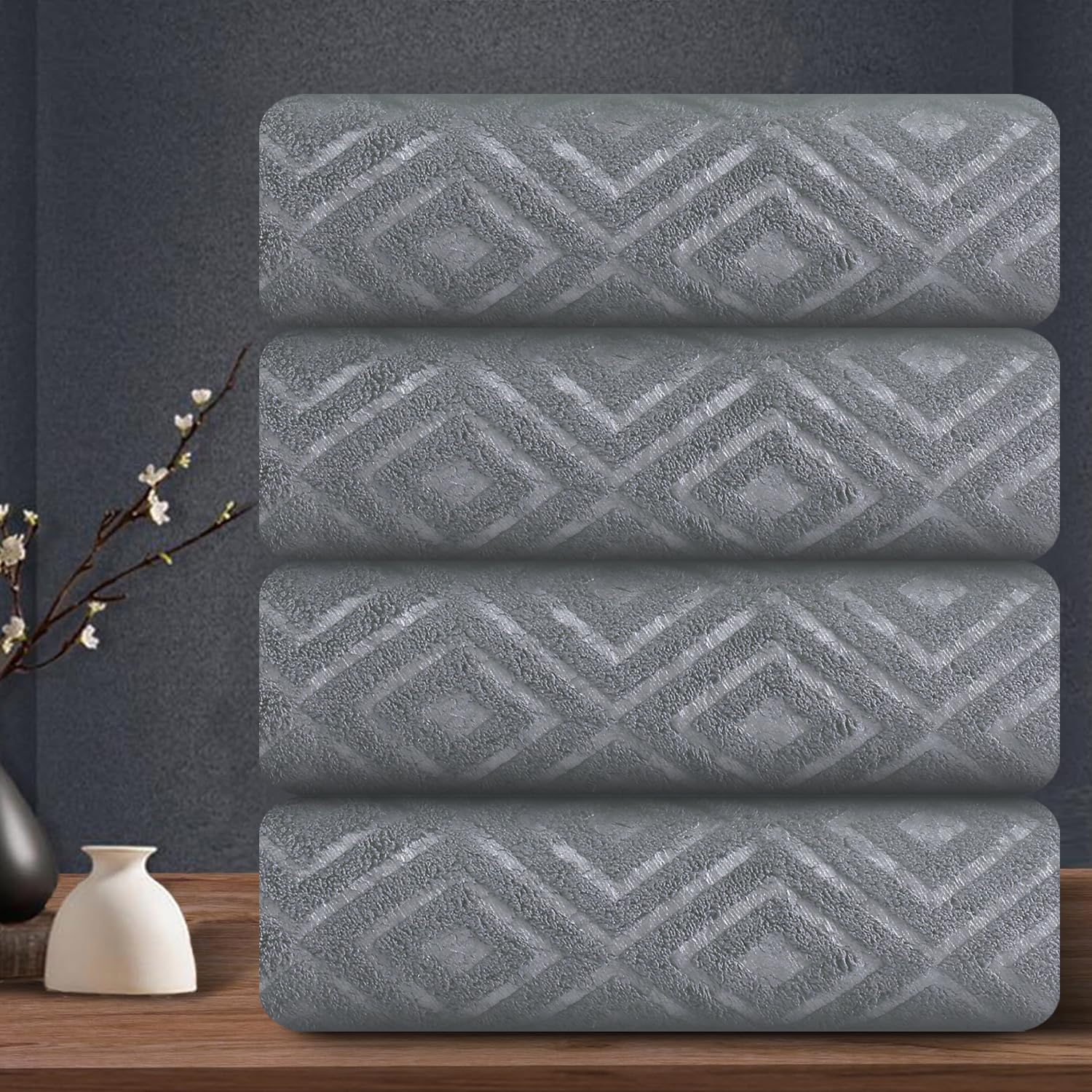 4 Piece Bath Towel Grey Oversized Bath Sheet 35"x70" Bathroom Towel Extra Large Bath Towel Set Soft Highly Absorbent & Quick Dry Premium Bath Towel for Bathroom 700GSM Shower Towel Spa Gym Hotel