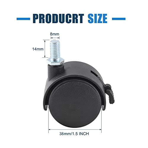 BokWin 4 Pcs 1.5" Nylon Plastic Replacement Caster Swivel Furniture Wheels with Brakes for Office Chair, Game Chair, Kitchen Shelf, Sofa(Stem Diameter 5/16β)