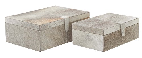 Deco 79 Leather Handmade Box with Hinged Lid, Set of 2 17", 14"W, Gray