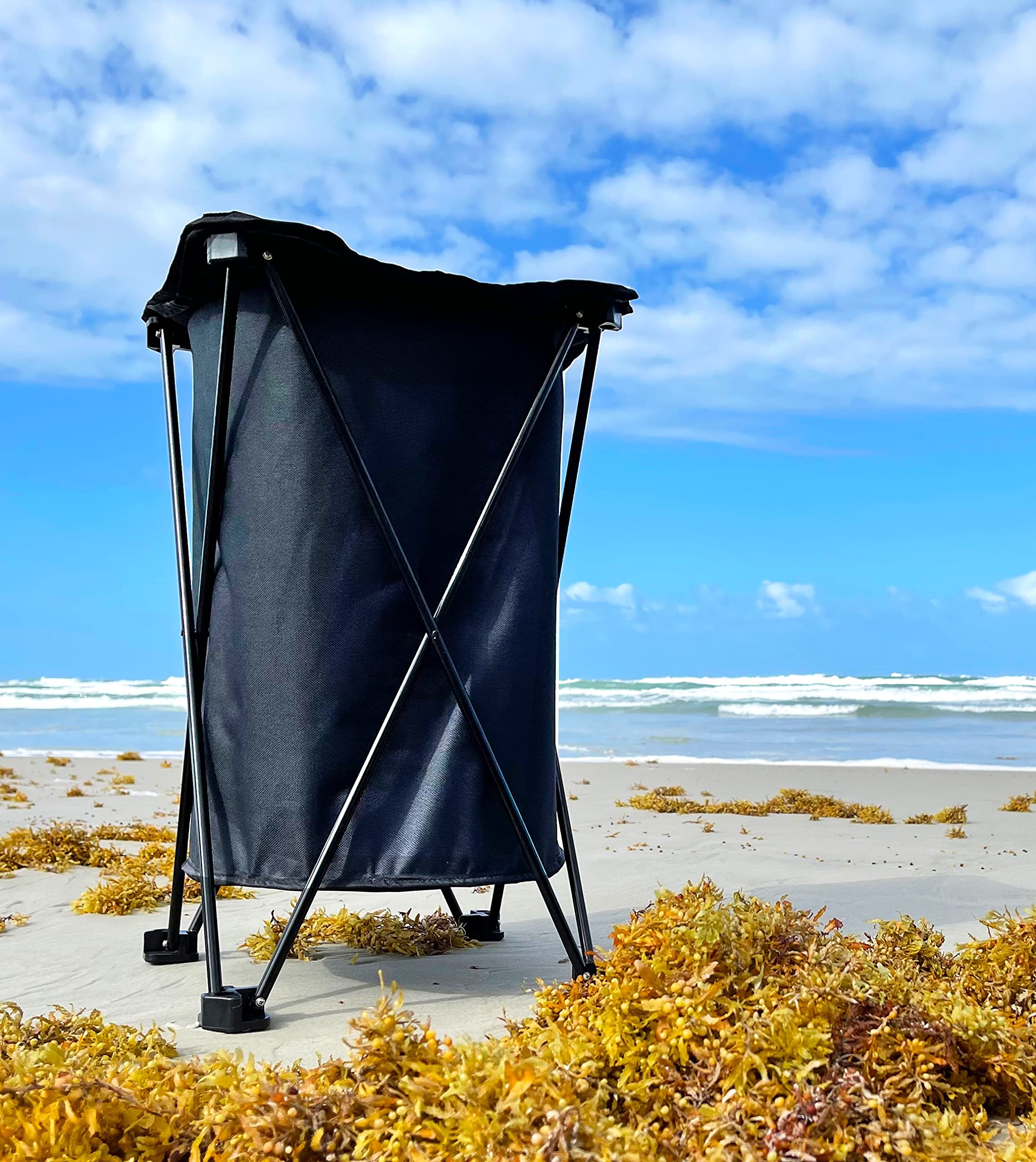 TrashMigo Portable Trash Can - Collapsible, Indoor/Outdoor Trash Bag Holder for Garbage - Durable Trashcan for Beach, Camping, Tailgate, Picnic and More... (Black) (01)