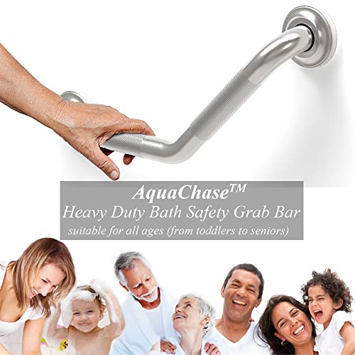 AquaChase 1-1/4 x 16inch Angled Grab Bar for Stud Mount with Knurled Grip, Bathroom Mobility Aid, ADA Compliant Heavy Duty 500lbs Support, Rustproof Stainless Steel (Brushed Nickel)