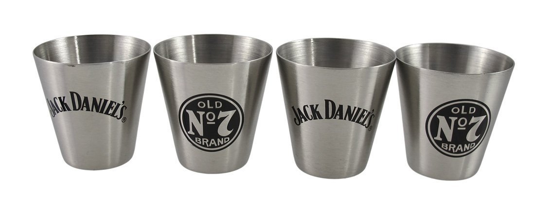 4 Piece Jack Daniels Stainless Steel Shot Glass Travel Set