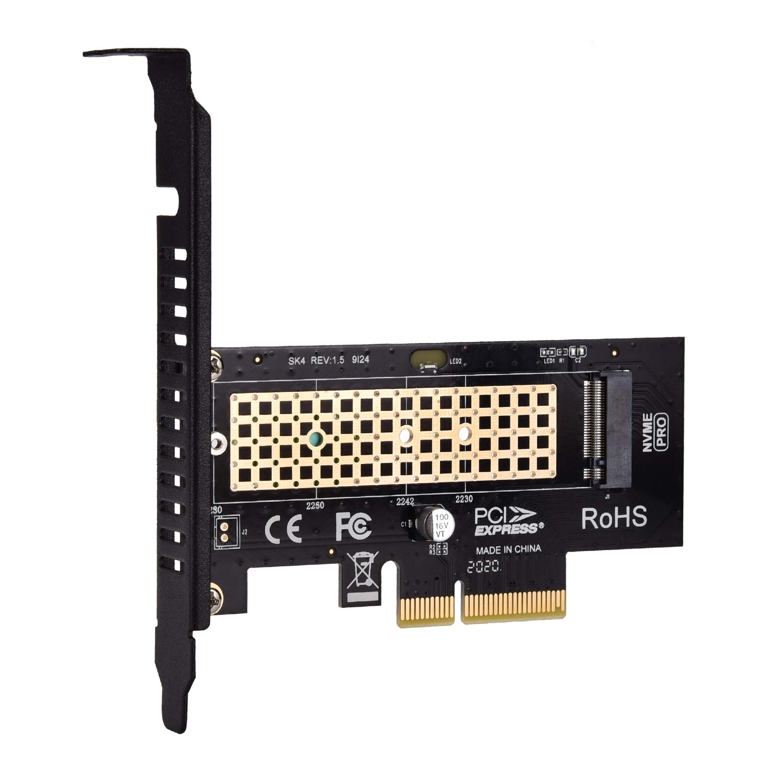 M.2 NVME SSD to PCIe 4.0/3.0 x4 Adapter, M.2 2280 2260 2242 2230 SSD to PCIe 4.0/3.0 x4 Host Controller Adapter Card with Aluminum Heatsink for PC Desktop with Full Speed