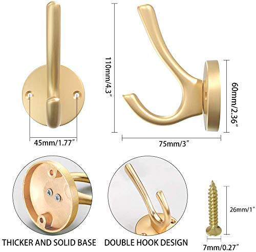 ZUONAI Rose Gold Hooks 4 Pack Brushed Gold Wall Hooks Heavy Duty Metal Coat Hooks for Hanging Coats and Hat Hooks Wall Mounted Towel Hooks for Bathrooms Clothing Hooks for Bedroom Double Hooks
