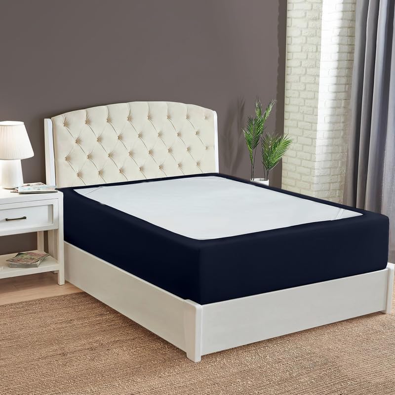 Absolute Mattress Box Spring Cover Twin Size Fits Upto 18" Inch Deep All Around Elastic for Snug Fit Your Mattress Polyester Fabric Thick Box Spring, Navy Blue