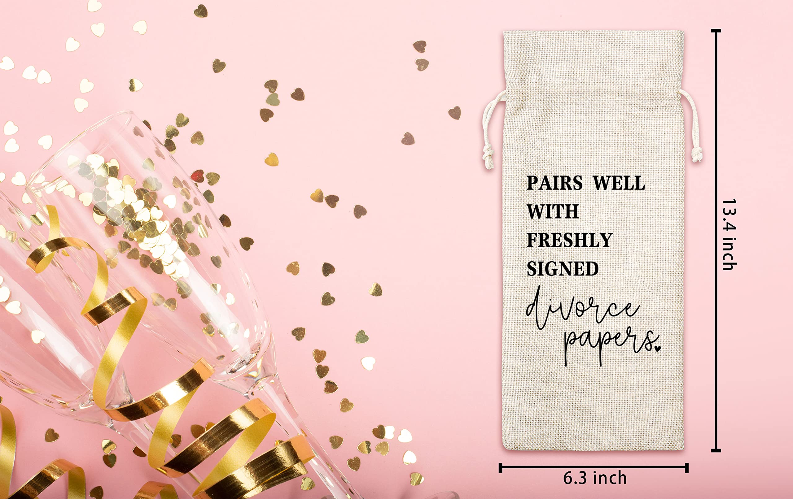 Divorced Wine Gift Bag, Wine Bag for Freshyl Signed Divorce Papers, breakup, happily divorced, Divorce Party, 1 Pc Burlap Wine Bottle Cover Bag (a21)