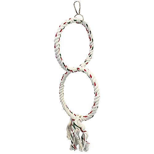 Double Hoop - Hanging Round Two-Level Rope Perch Swing Cage Accessory Toy - Sugar Gliders, Degus, Marmosets, Squirrels, Monkeys, Parrots, Birds, Rats & Other Small Pets