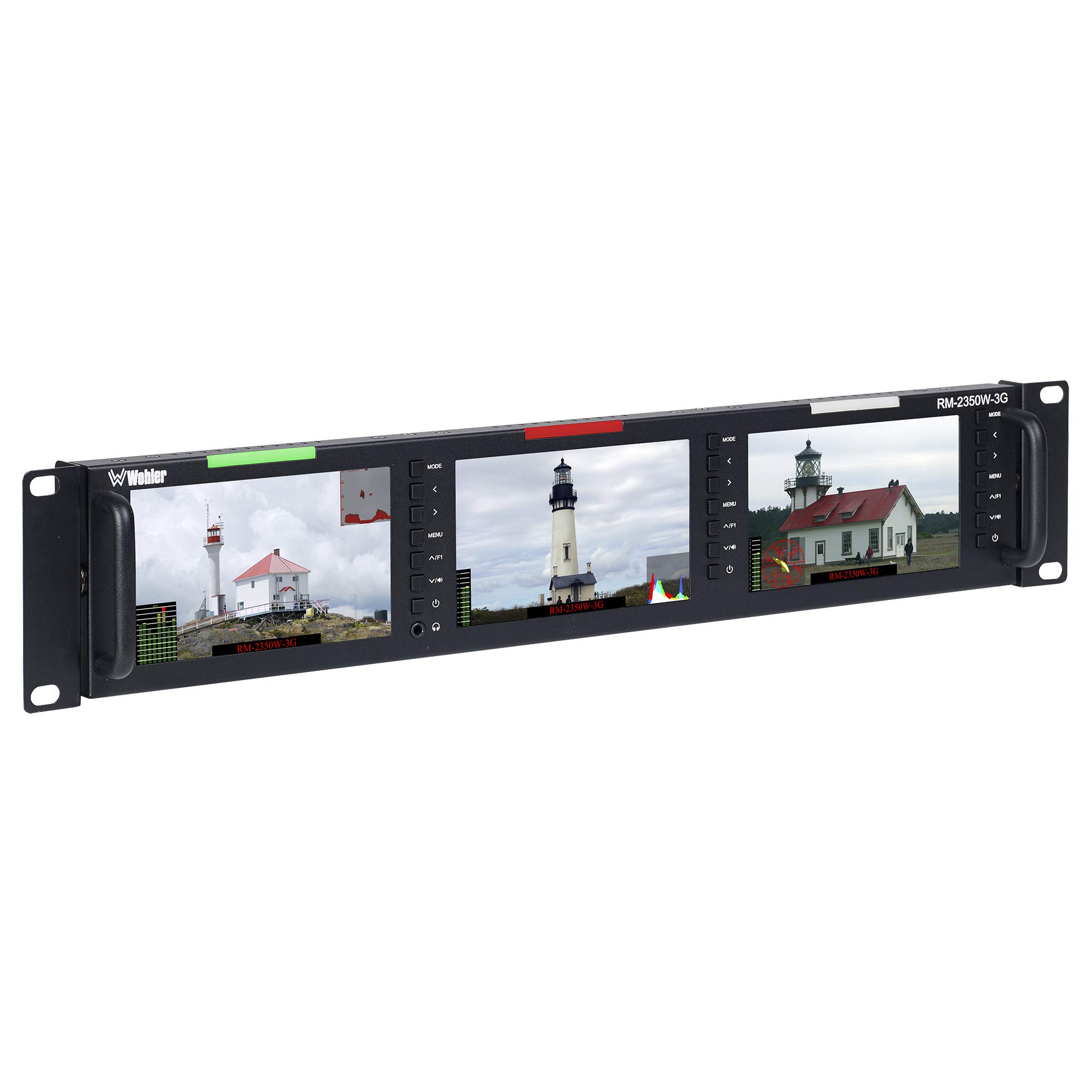 WW WOHLER RM-2350W-3G Triple 5.0″ LCD Video Monitor, 3G/HD/SD-SDI, Composite, HDMI, Audio/Video Metering, 2RU