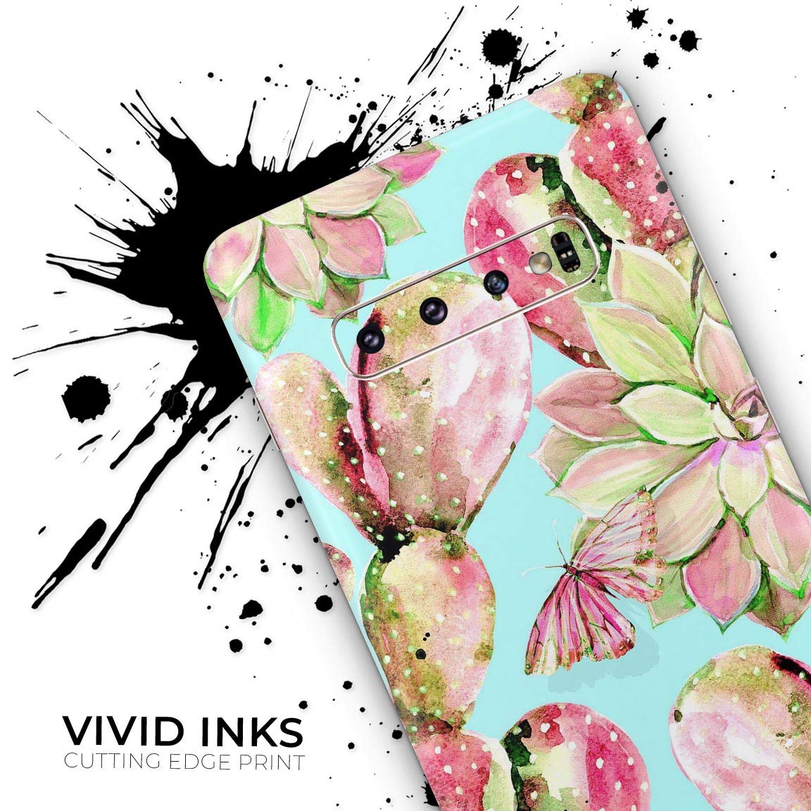 DesignSkinz Watercolor Cactus Succulent Bloom V3 Protective Vinyl Decal Wrap Skin Cover Compatible with The Samsung Galaxy S20 (Screen Trim & Back Glass Skin)