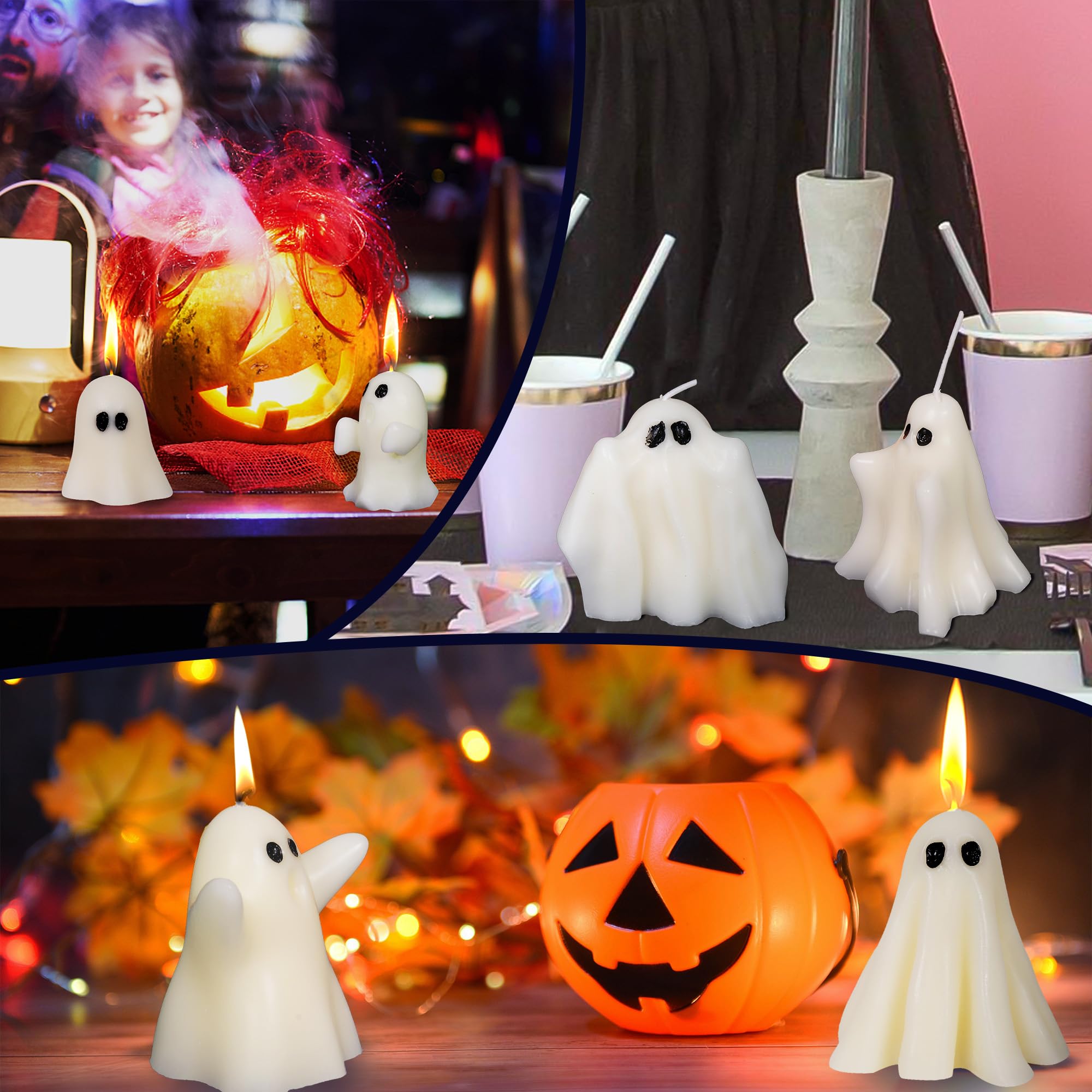 6 Pcs Halloween Ghost Candles Cute Ghosts Shaped Scented Candle Spooky Decoration White Soy Wax for Hallo ween Table Party Favor, Indoor Decor Gifts