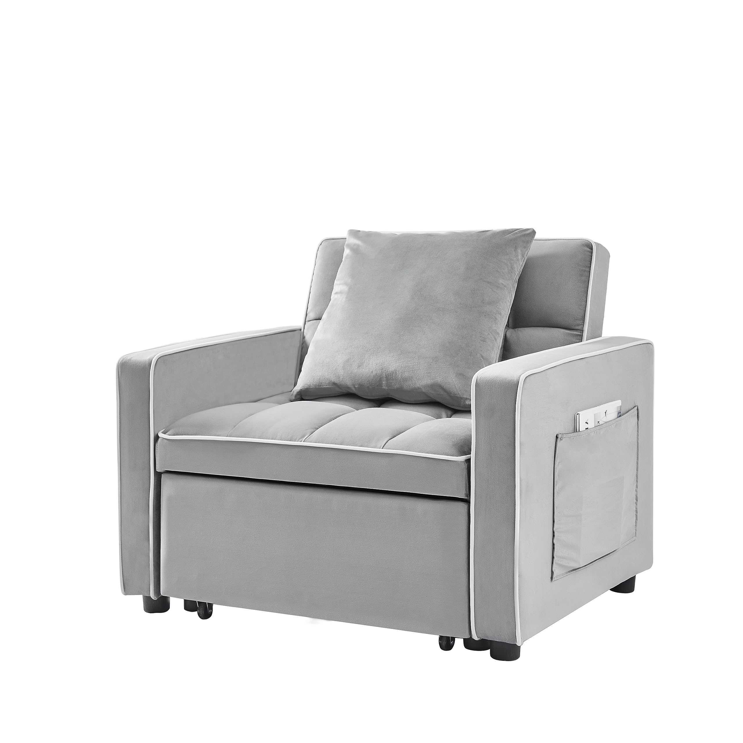 Acosure Convertible Sleeper Sofa Chair Bed,3-in-1 Multi-Functional Couch with Pull-Out Bed Frame,Modern Chaise Lounge W/Adjustable Backrest and Pillow for Apartment,Living Room,Bedroom,Grey