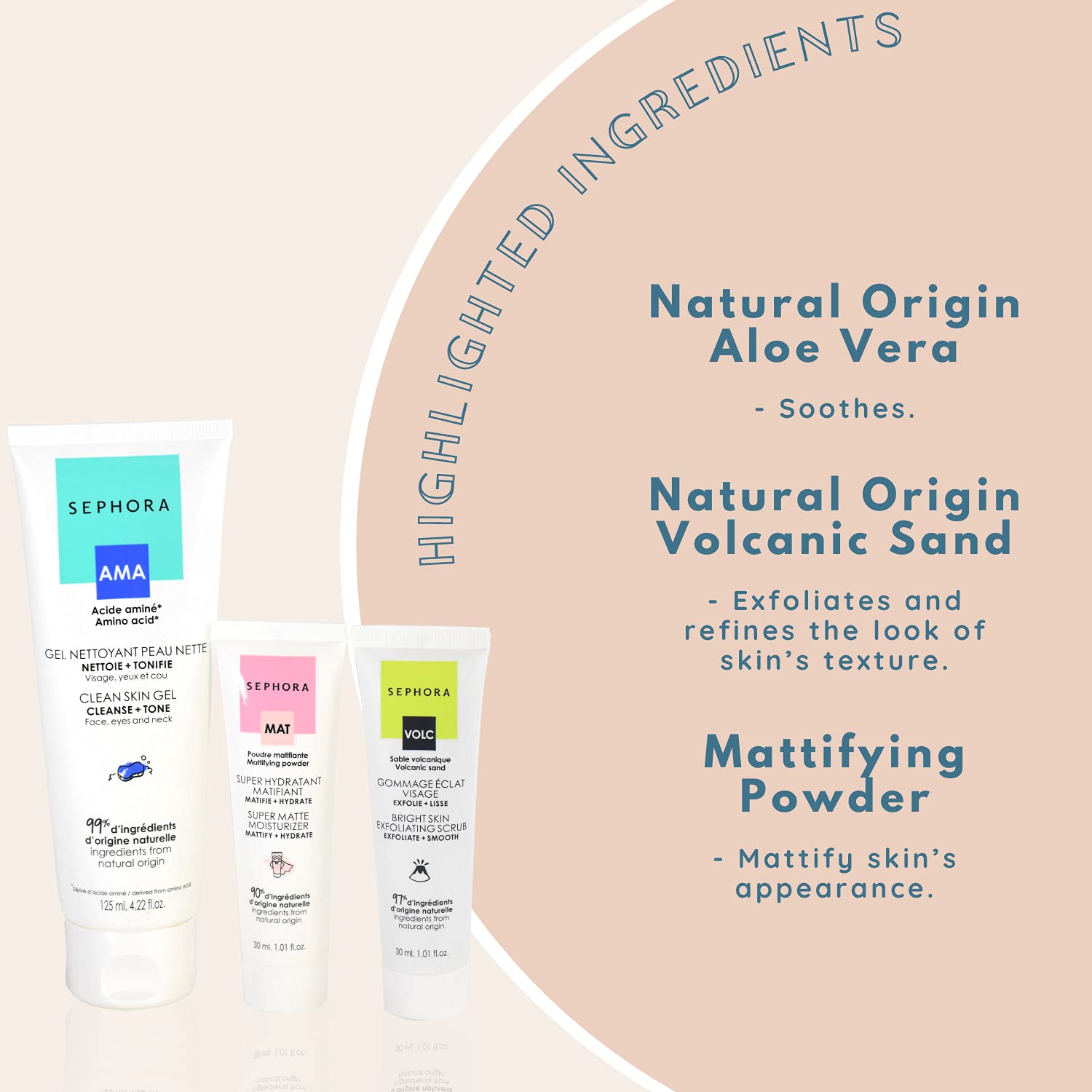 Sephora The Clarifying Kit - Clean Skin Gel Cleanser Toner, Super Matte Hydrating Moisturizer, Bright Skin Exfoliating Smoothing Scrub