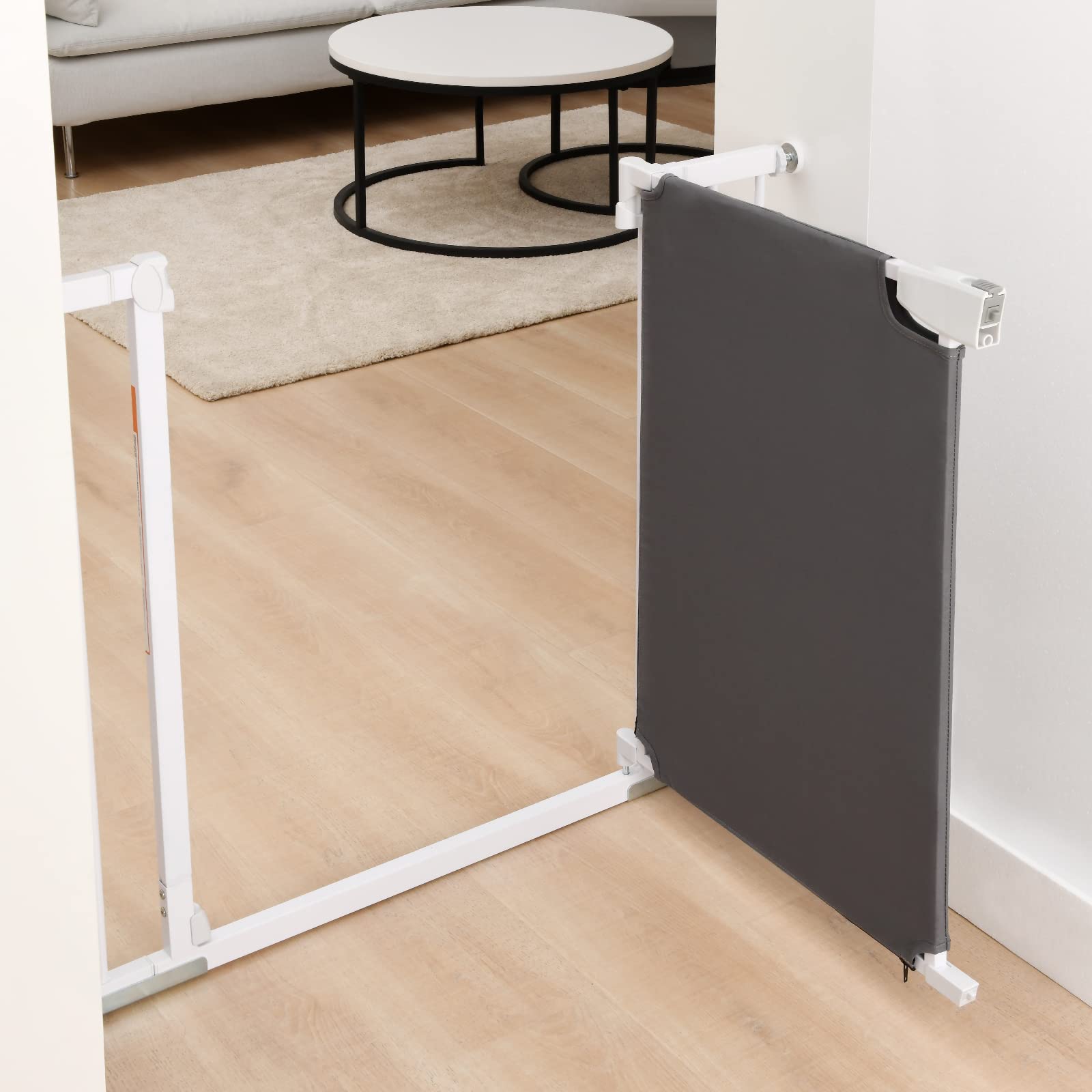 Babelio Baby Gate/Pet Gate for Stairs & Doorways, 29"-40" Dog Gate with Door, Pressure Mount, Auto Close w/Wall Protectors & 2 Extenders, 30" Tall
