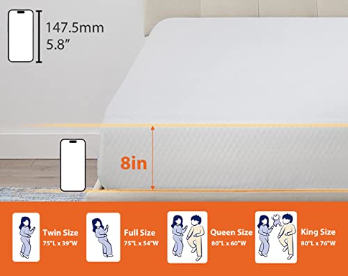 8 inch King Size Mattress, Gel Memory Foam King Mattress for a Cool Sleep & Pressure Relief, Medium Firm Mattress Pad King Size Mattresses, Bed in a Box, CertiPUR-US Certified & White (8 Inch, King)