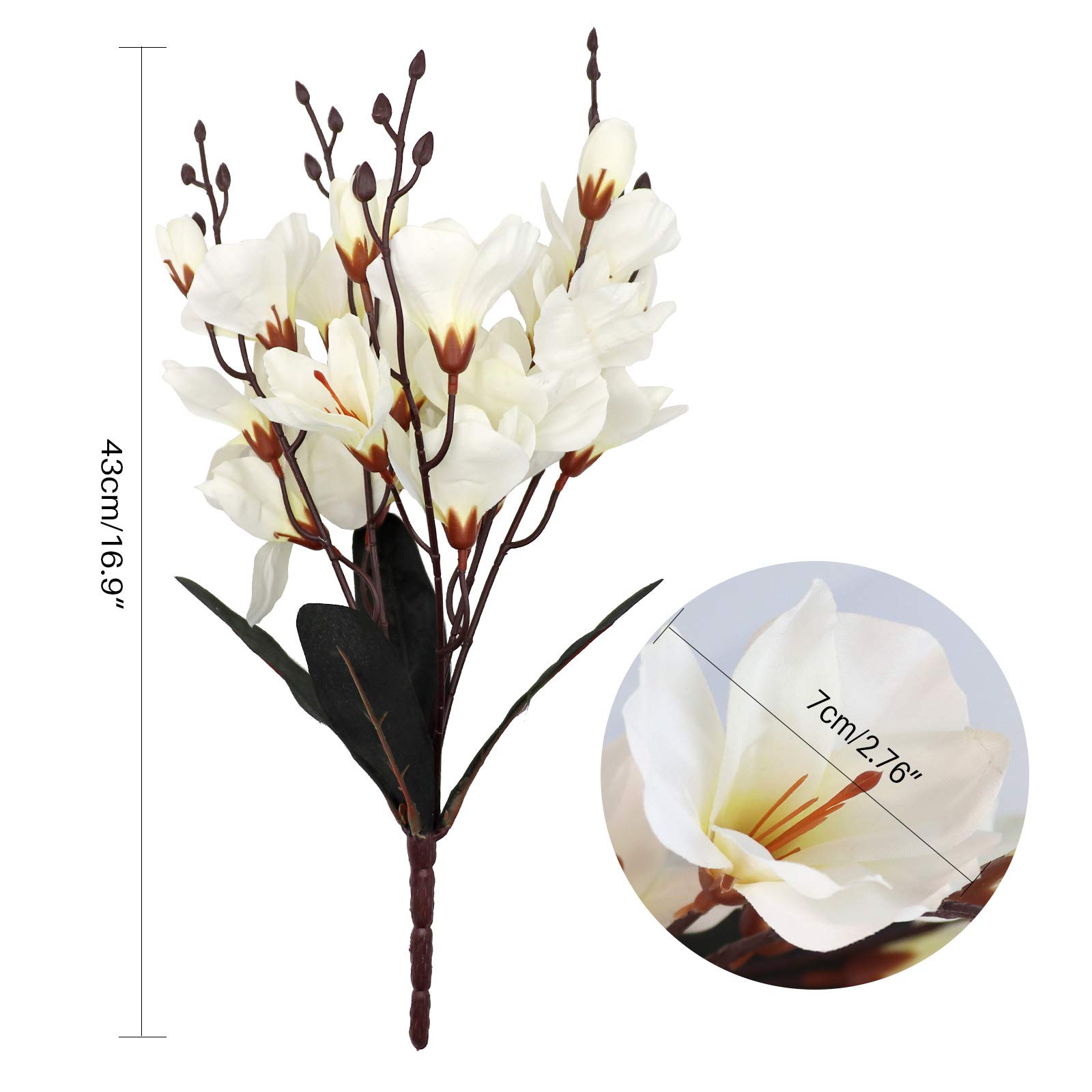 MINYULUA 6pc Artificial Magnolia Flower Silk Flowers Branches Faux Flower Bouquet for Home Wedding Decoration,Home Decor Party Garden Office (White)