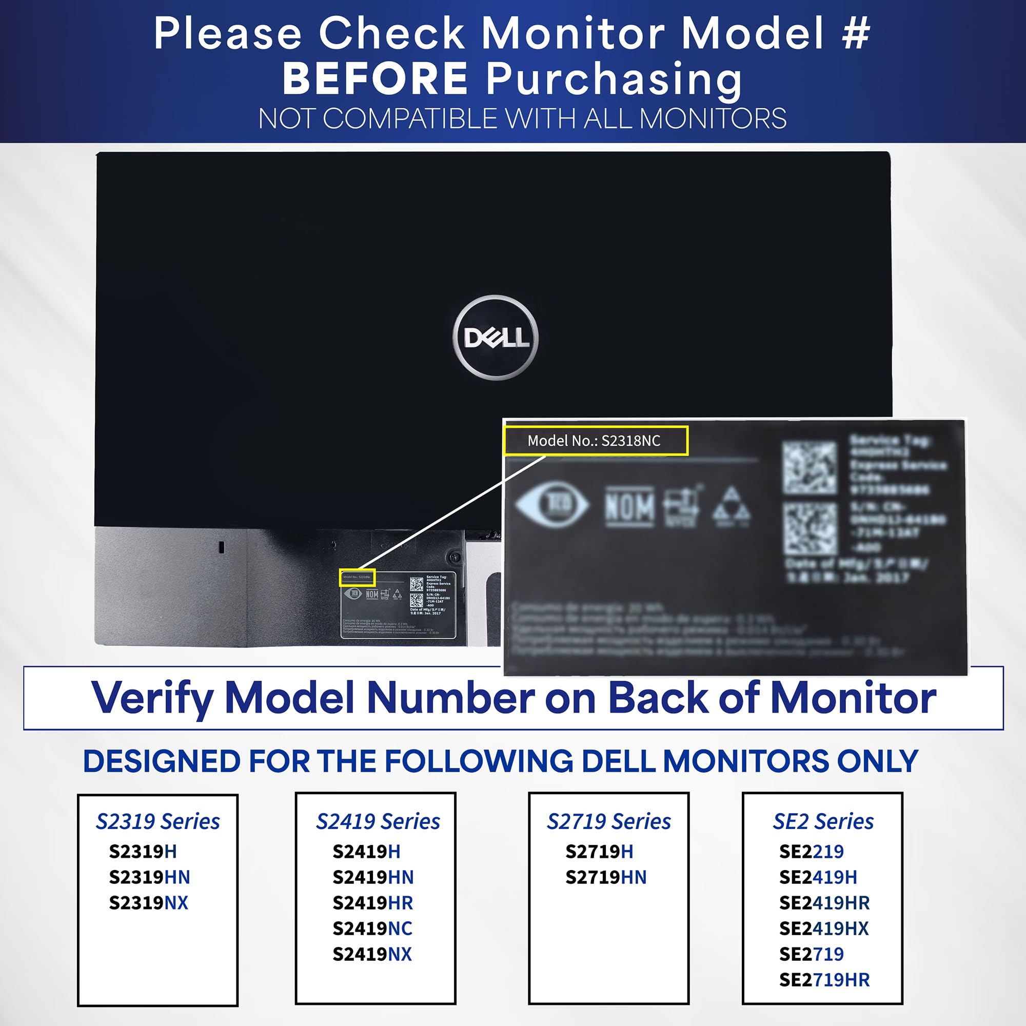VIVO Quick Attach VESA Adapter Plate Bracket Designed for Dell Monitors S2218, S2318, S2319, S2418, S2419H, S2718, S2719, SE2419H, and More (MOUNT-DLS024)