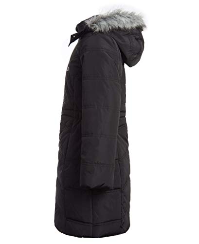 Calvin Klein Girls' Hooded Winter Puffer Jacket, Full-Length Heavy Weight Coat with Fleece Lining, Black Aerial, 4T