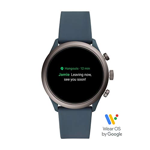 Fossil Men's Gen 4 Sport Heart Rate Metal and Silicone Touchscreen Smartwatch, Color: Grey, Blue (FTW4021)