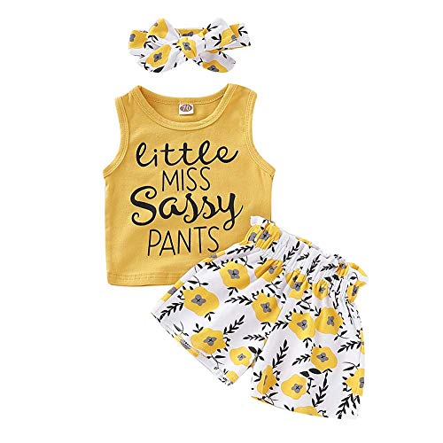 PigMaMa 3 Pcs Infant Baby Girl Sets Sleeveless Tank Tops Flower Pant Headband Outfits Toddler Clothes 18-24 Months