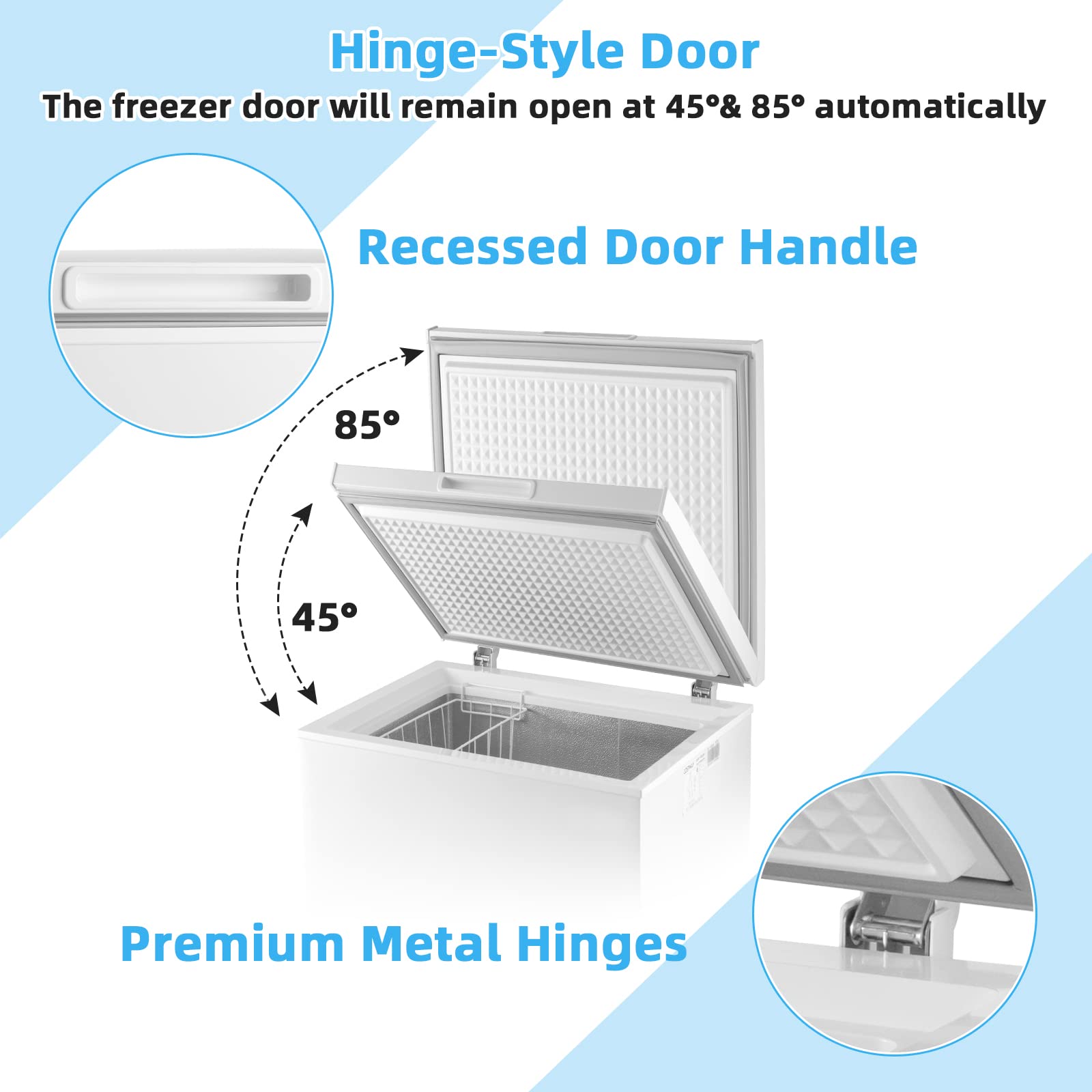 PETSITE 5 cu ft Chest Freezer, Compact Deep Freezer w/ 7-Grade Adjustable Temperature, Removable Storage Basket & 2 Wheels, Quiet & Energy-saving Freezer for Kitchen Apartment Office, White