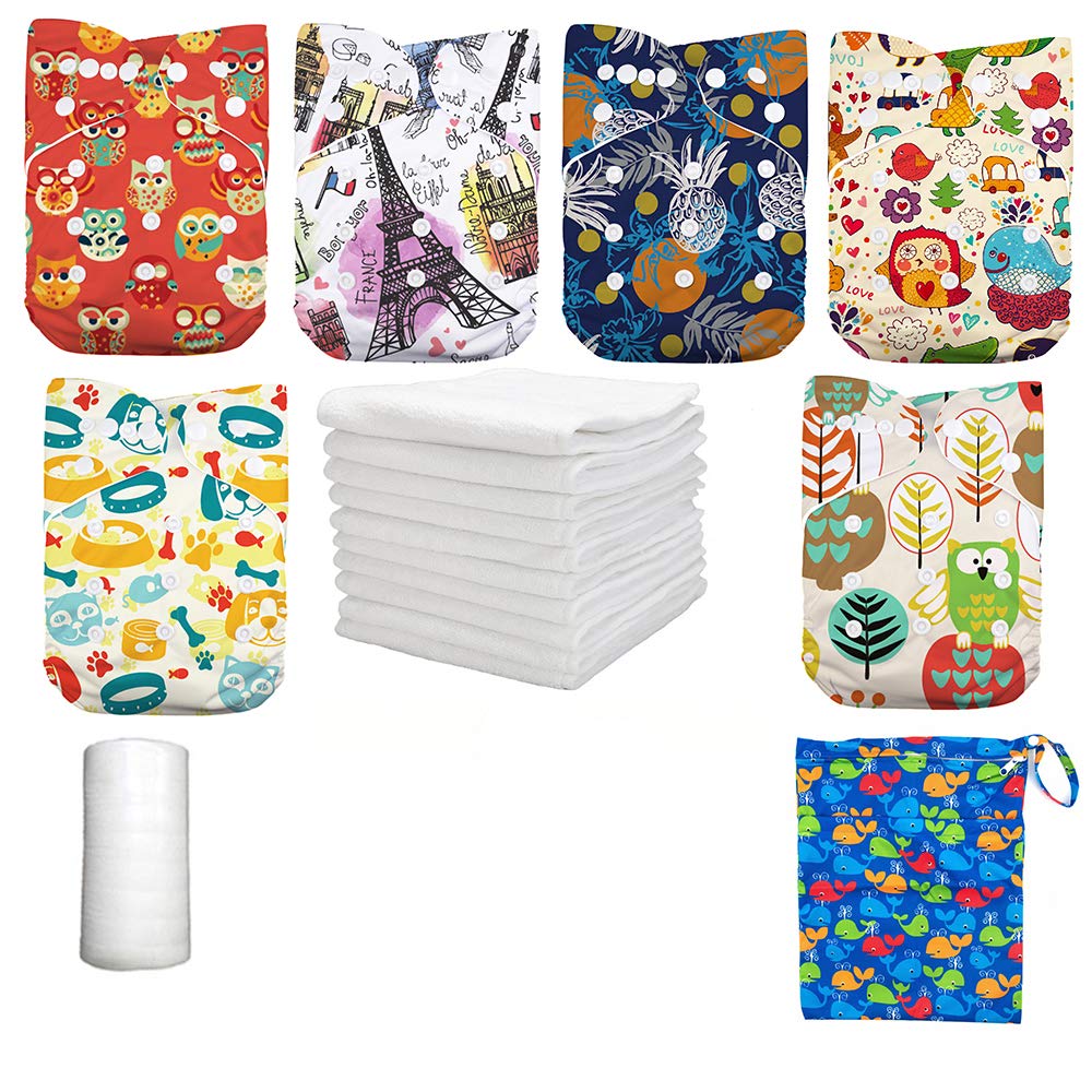 DoDo Bear Cloth Diapers One Size Adjustable Washable Reusable for Baby Girls Boys 6 Pack(Color12)