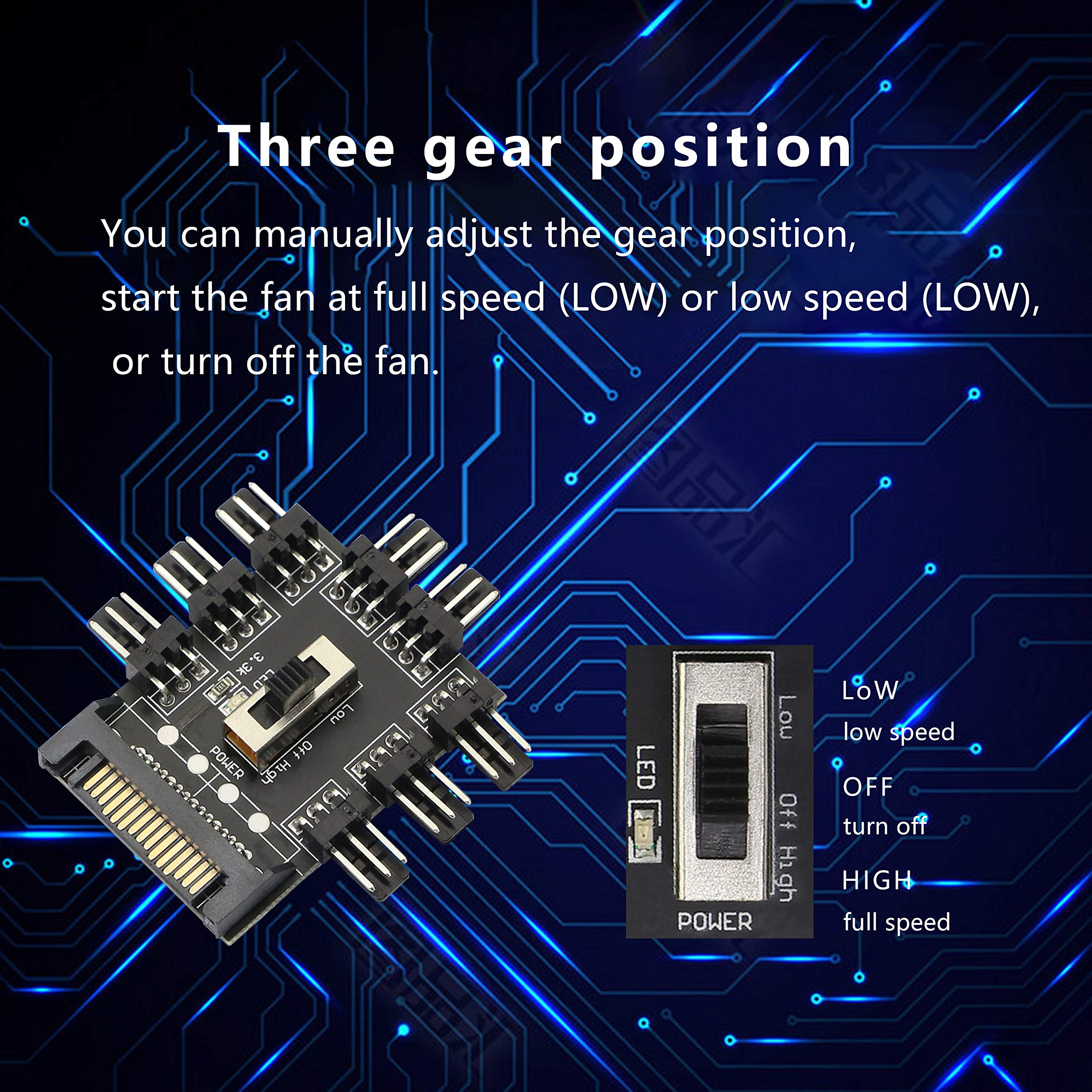 GELRHONR Chassis Fan Hub, SATA 1 to 8 Way12V 3 PIN Cooling Fan Splitter Controller Hub 3 Pin PWM for PC Desktop Computer Motherboard(12V 3-Pin)