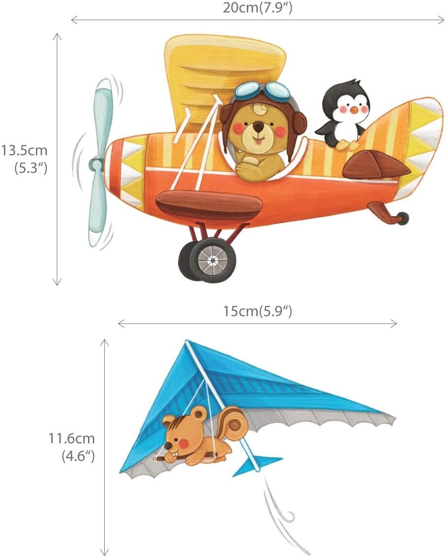 DECOWALL DS-8026 Animal Airplanes Kids Wall Stickers Wall Decals Peel and Stick Removable Wall Stickers for Kids Nursery Bedroom Living Room (Small) d?cor