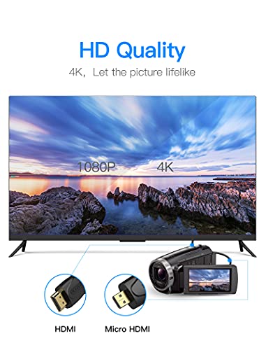 VENTION 4K Micro HDMI to HDMI Cable 6FT - High Speed HDMI to Micro HDMI Cord Adapter Support 3D Full HD 1080P Compatible with Laptop Camera Connected to Monitor Projector