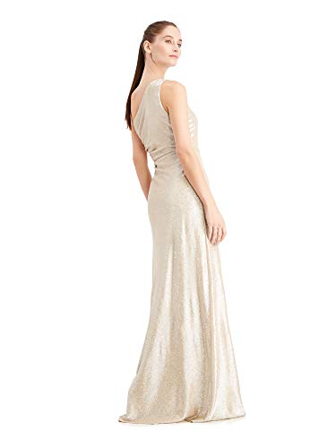 Calvin Klein One-Shoulder Gown with Side Ruching and Beaded Detail – Women’s Formal Dresses for Special Occasions, Buff/Silver 2, 4
