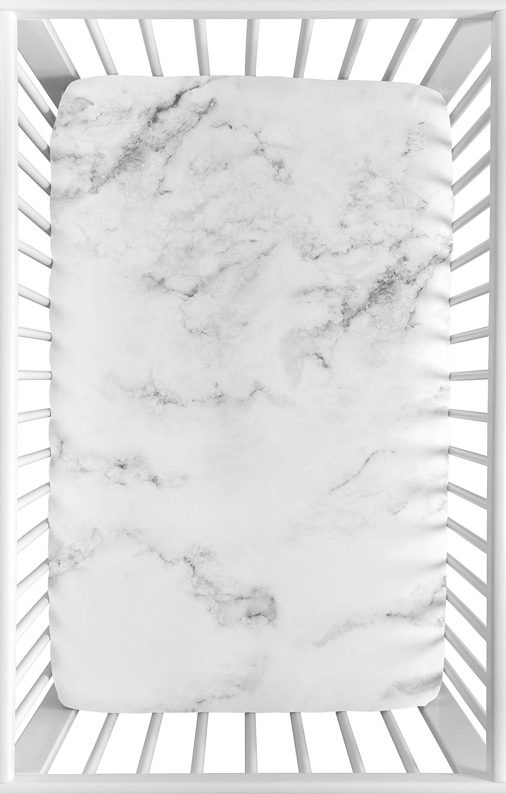 Sweet Jojo Designs Grey, Black and White Baby Boy or Girl Unisex Fitted Mini Portable Crib Sheet for Marble Collection - for Mini Crib or Pack and Play ONLY