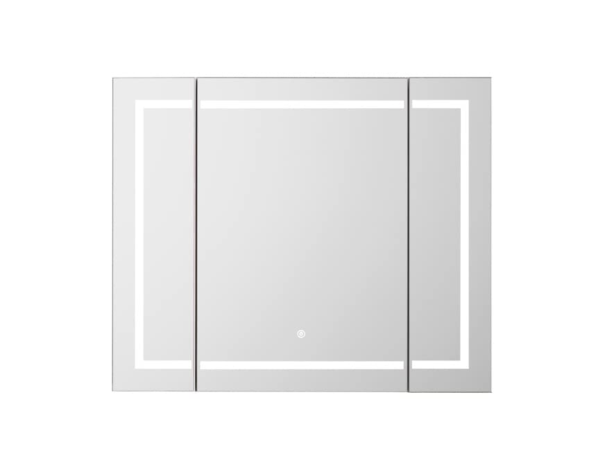 AQUADOM Royale Plus LED Medicine Mirror Cabinet 36in x 30in x 5in 3 Doors, Recessed Surface Mounted, Defogger, LED 3X Makeup Mirror, Electrical Outlets, Interior LED Light