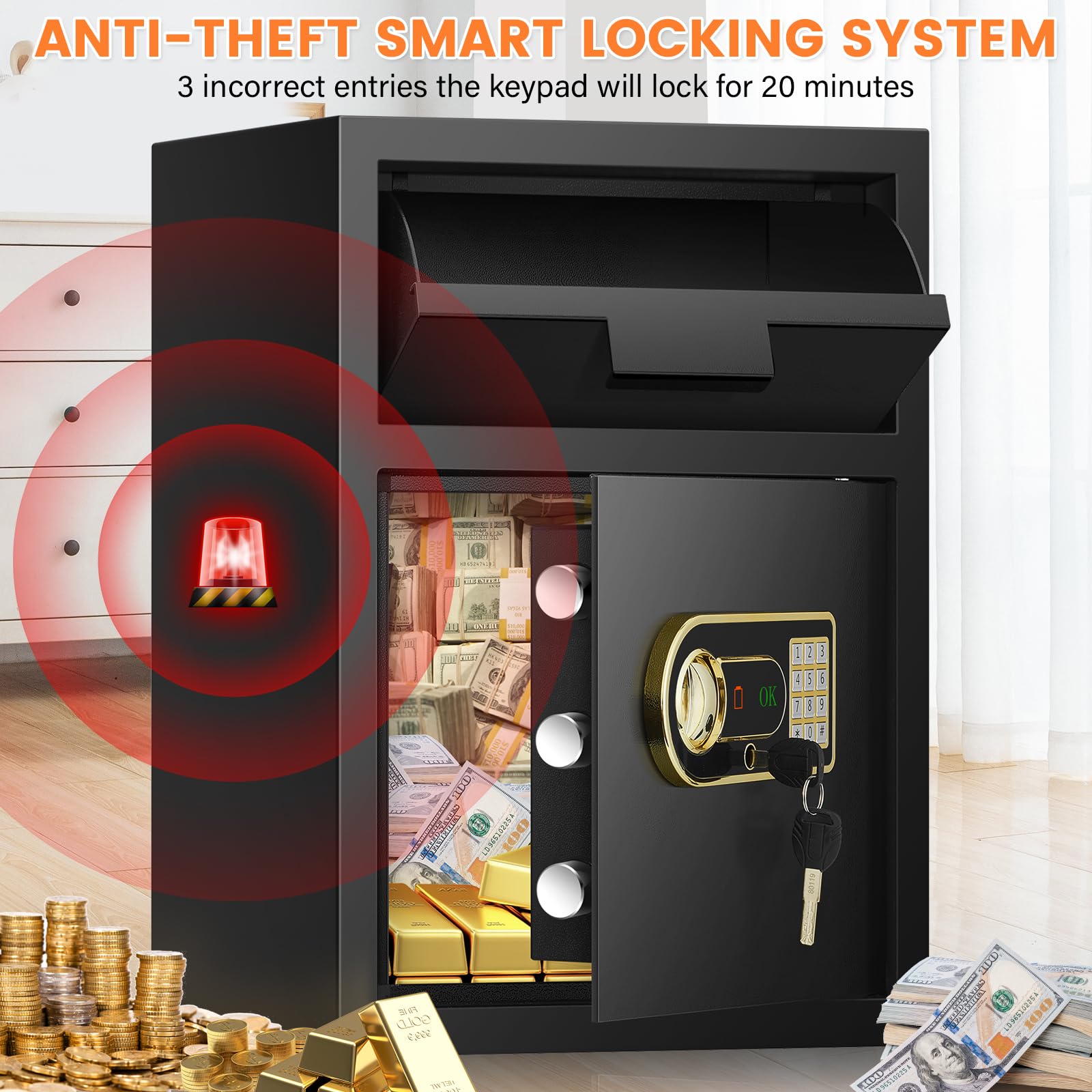 4.2 Cu ft Large Home Safe Fireproof Waterproof with [TWO DEPARTMENTS], [ANTI-THEFT] Fire Proof Safe Boxes for HOME USE with Hidden Cabinet, Personal Fireproof Safe for Home Office Document Valuable