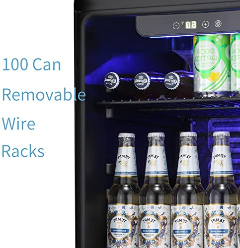 Antarctic Star Beverage Refrigerator -100 Can Mini Fridge for Soda Beer or Wine,Small Drink Dispenser, For Office or Bar with Adjustable Removable Shelves，Convertible Door ，3.2 Cu. Ft.…