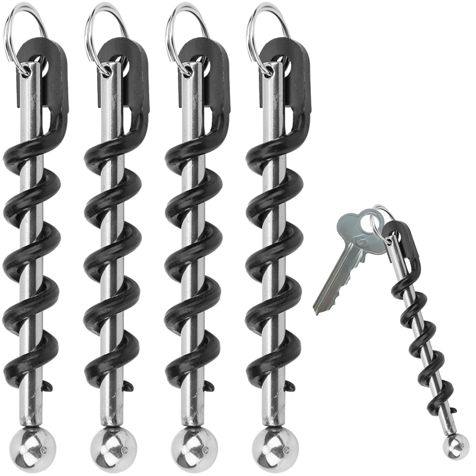 4pcs Corkscrew Spiral, Portable Keychain Corkscrew Black Stainless Steel Wine Beer Bottle Opener Corkscrew Kitchen Accessories