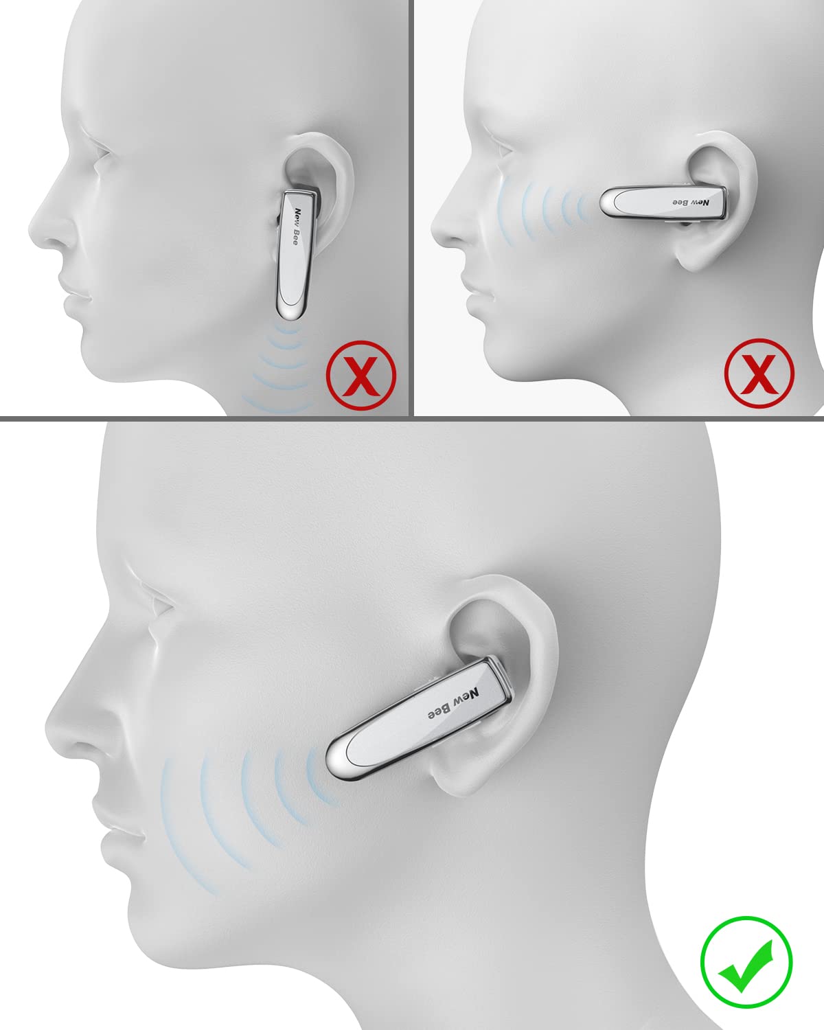 New bee [2 Pack] Bluetooth Earpiece V5.0 Wireless Handsfree Headset 24 Hrs Driving Headset 60 Days Standby Time with Bluetooth Headset for iPhone Android Laptop Truck Driver(White)