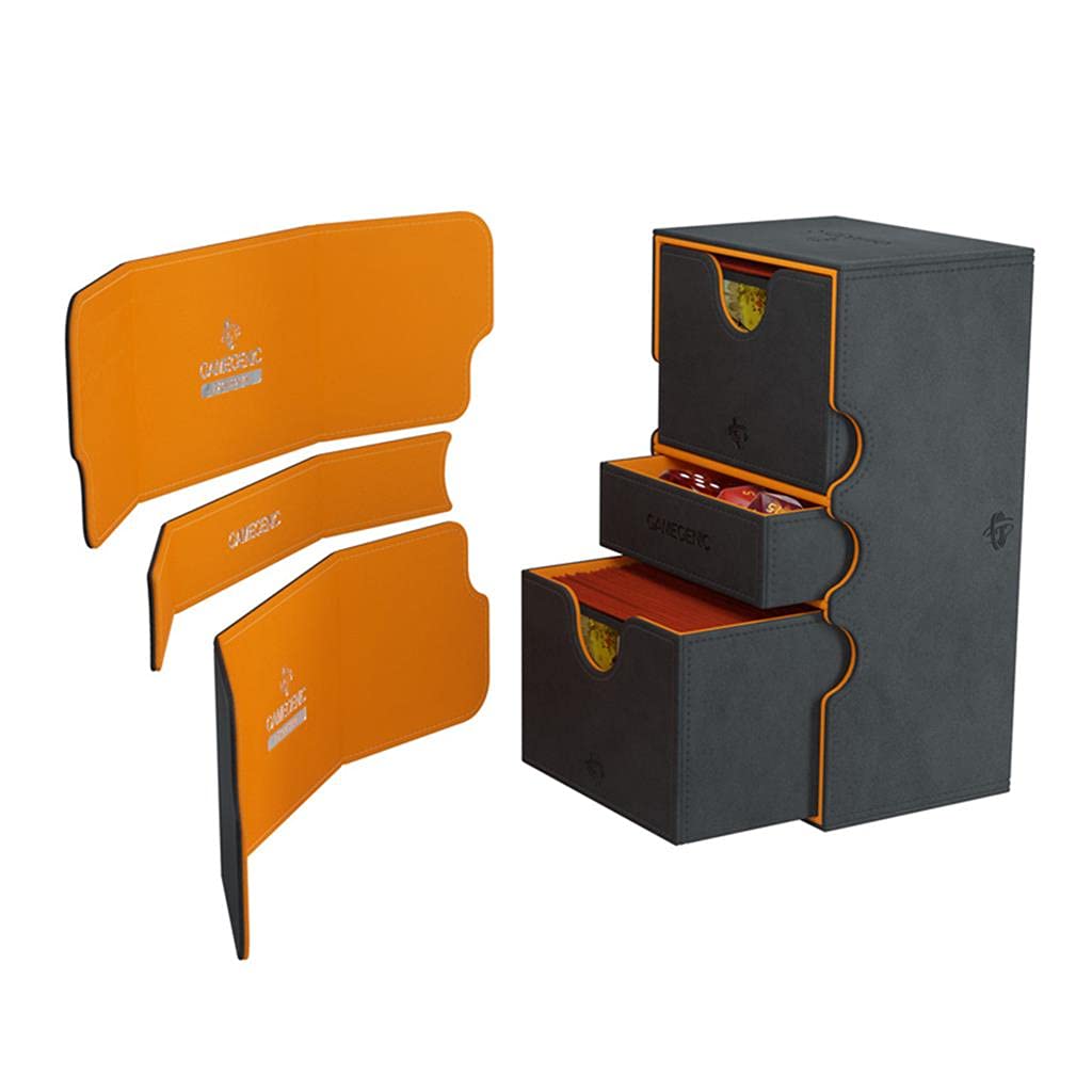 GameGenic Stronghold 200+ XL Convertible Deck Box | Double-Sleeved Card Storage | Card Game Protector | Nexofyber Surface | Holds up to 200 Cards | Black and Orange Color (GGS20071ML)
