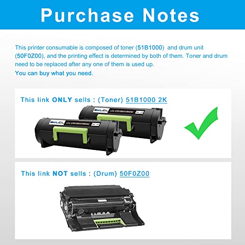 LCL Remanufactured Toner Cartridge Replacement for Lexmark 51B1000 MS317 MS317DN MS417 MS417DN MS517 MS517DN MS617 MS617DN MX317 MX317DN MX417 MX417DN MX517 MX517DE Updated Chip (2-Pack Black)
