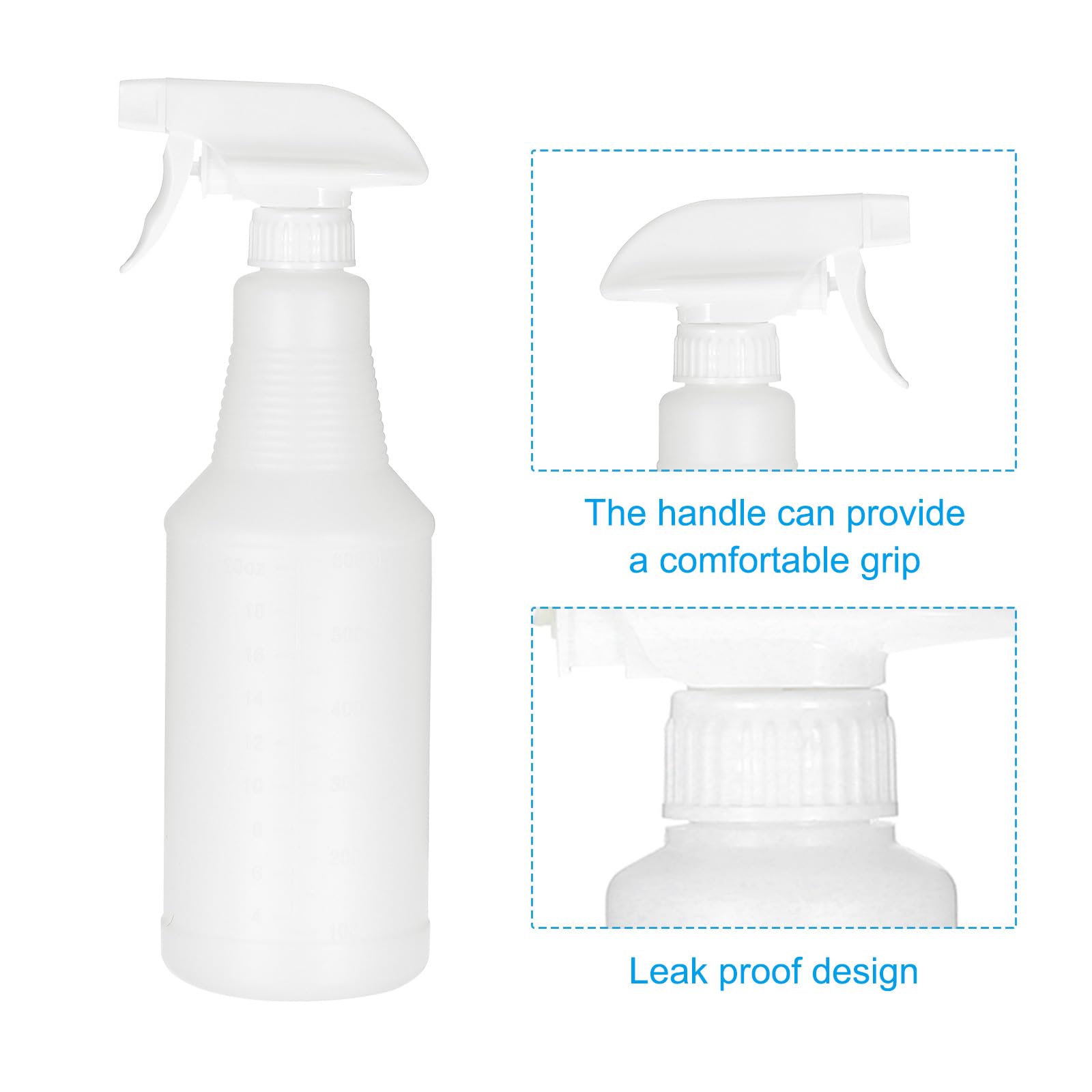 PATIKIL 750ml/24oz Plastic Spray Bottles, 4pcs Adjustable Nozzle Leak Proof Empty Water Mist Stream Sprayer for Cleaning Solutions Plants Hair, White