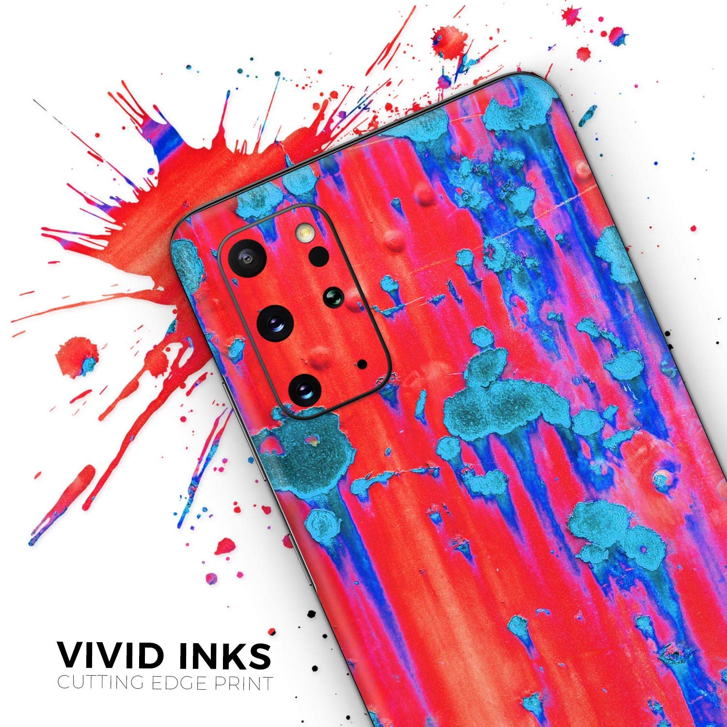 DesignSkinz Bright Red v2 Metal with Turquoise Rust Protective Vinyl Decal Wrap Skin Cover Compatible with The Samsung Galaxy S20 (Screen Trim & Back Glass Skin)