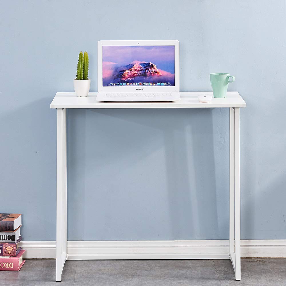 4HOMART Folding Desk, Small Foldable White Computer Desk, Home Office Laptop Table Writing Desk, Compact Study Reading Table for Small Space