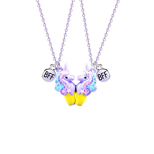 BONL Best Friend Necklaces Magnetic Friendship Necklace for 2 girls BFF Gifts for Girls or Kids (Purple Unicorns)