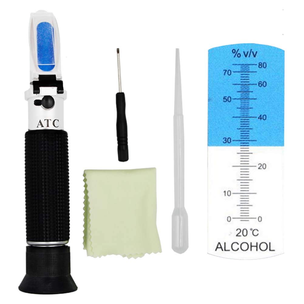 Abuycs High Proof Alcohol Refractometer, ATC Alcohol Refractometer with 0-80% Alcohol Measurement Range for Liquor and Spirits. High Accuracy ±1% Alcohol Refractometer for Whiskey, Brandy, Vodka, etc.