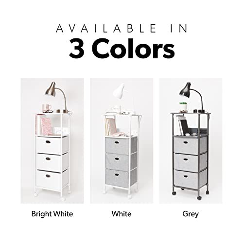 Dormify Storage Drawers Organizer on Wheels with Charging Station and USB Ports, Fabric Drawers for Clothes Storage Tower, Nightstand with Drawer Tower Organizer | Tall Skinny Dresser Closet | White