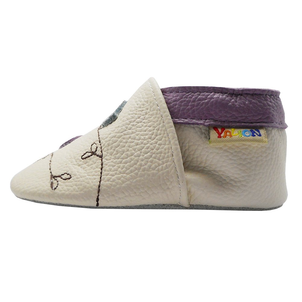 YALION Soft Sole Leather Baby Shoes First Walking Cartoon Birds Toddler Infant Slippers(6-12 Months,White)