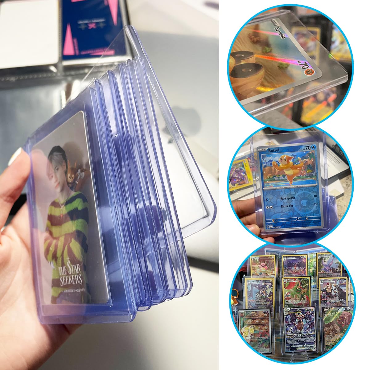 Baseball Card Sleeves, 50 Count Standard Toploaders Transparent Hard Plastic Design for Football, Photocard, Trading Card Sleeve