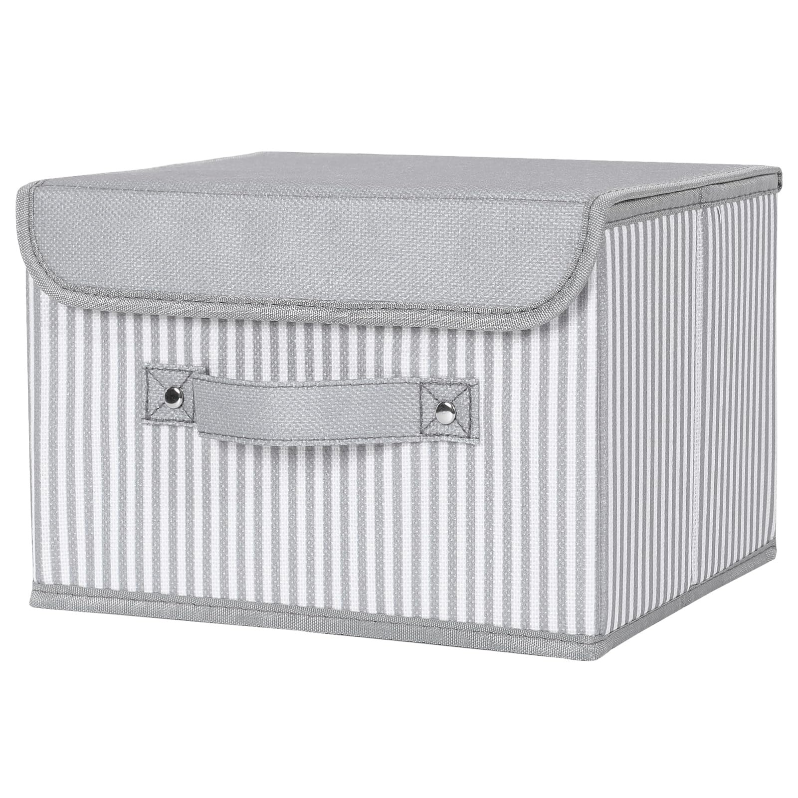 Storage Bins with Lids Collapsible Storage Basket with Handles Fabric Decorative Storage Box Cotton Linen Storage Boxes Closet Organizers and Storage Gray Stripes 1 Pack
