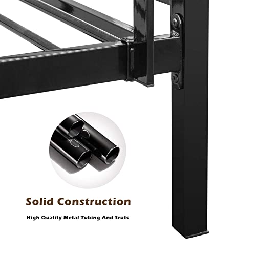 Bonnlo Twin Over Full Bunk Bed, Bunk Beds for Kids/Adults/Teens Bunk Bed with Stairs & Flat Rungs, Heavy Duty Metal Slat, No Box Spring Needed, Black
