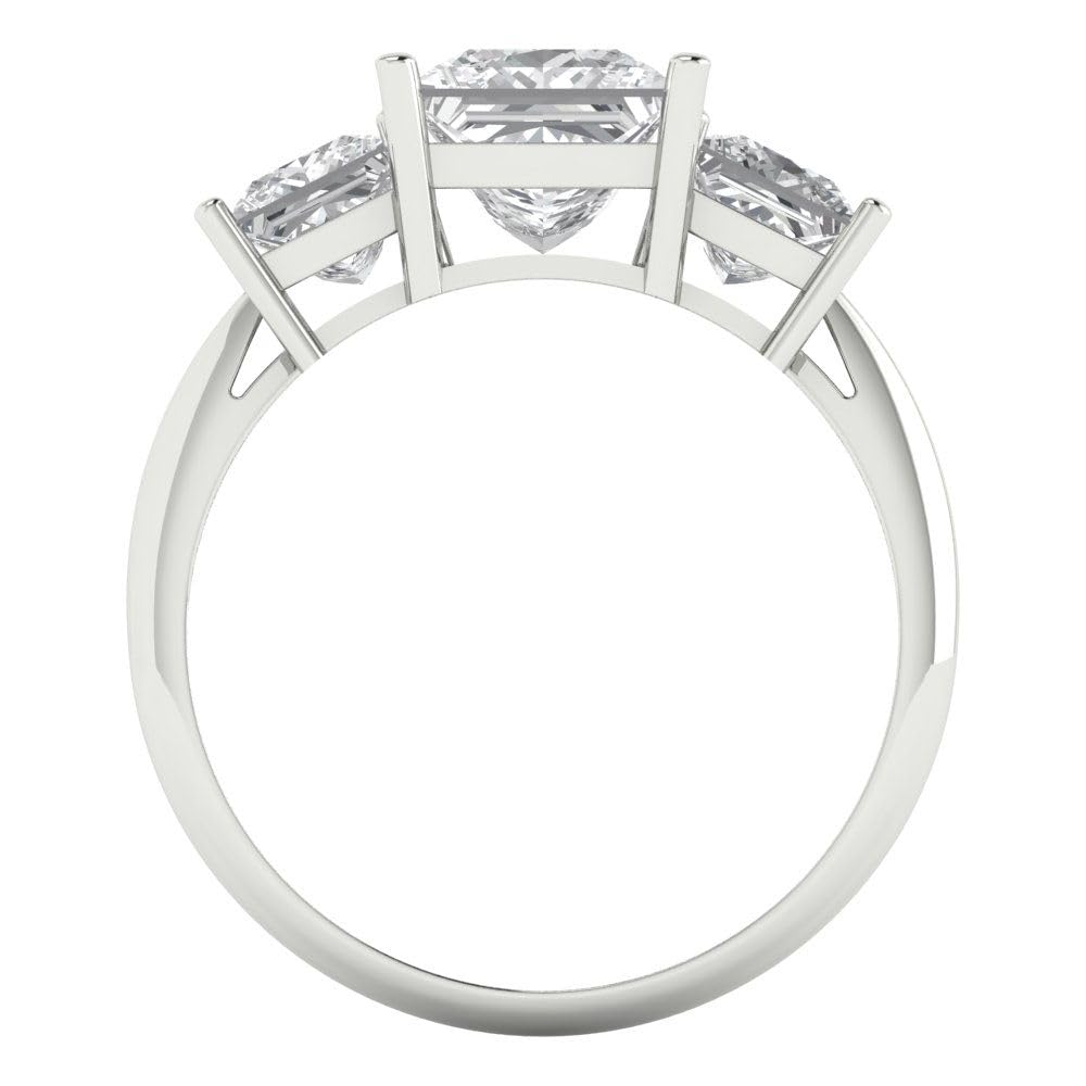 3.0 Carat Princess cut Custom Engraving 3 Stone White Sapphire Engagement Art Deco Everlasting Ring 14k White Gold Size 6 US