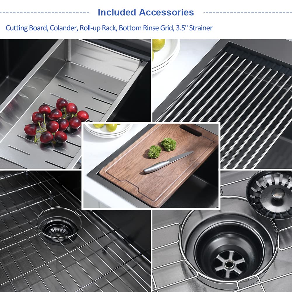 30 Black Drop in Kitchen Sink Workstation- Hovheir 30x22 Topmount Drop In Kitchen Sink Matte Black Stainless Steel Sink Handmade Sink Double Ledges Workstation Sink 16 Gauge Single Basin Kitchen Sink